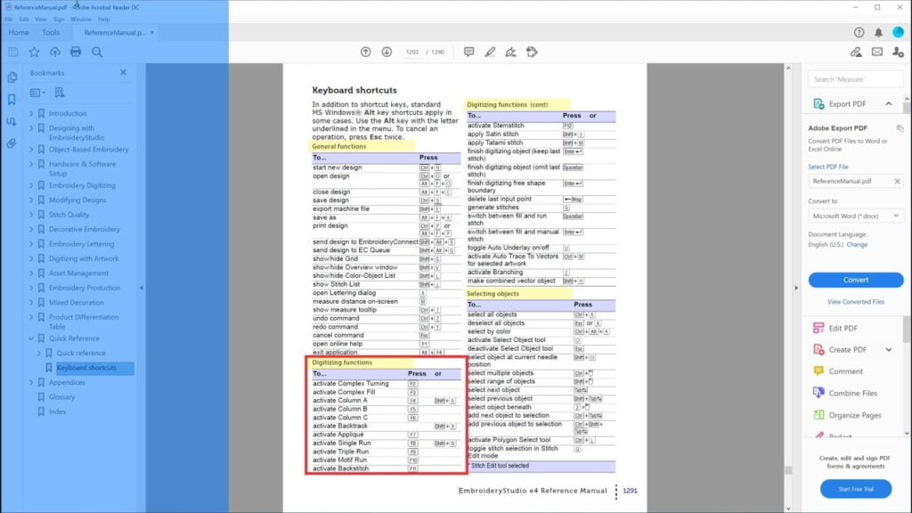 Hayani Designs Wilcom E2 Keyboard -Shortcuts key help