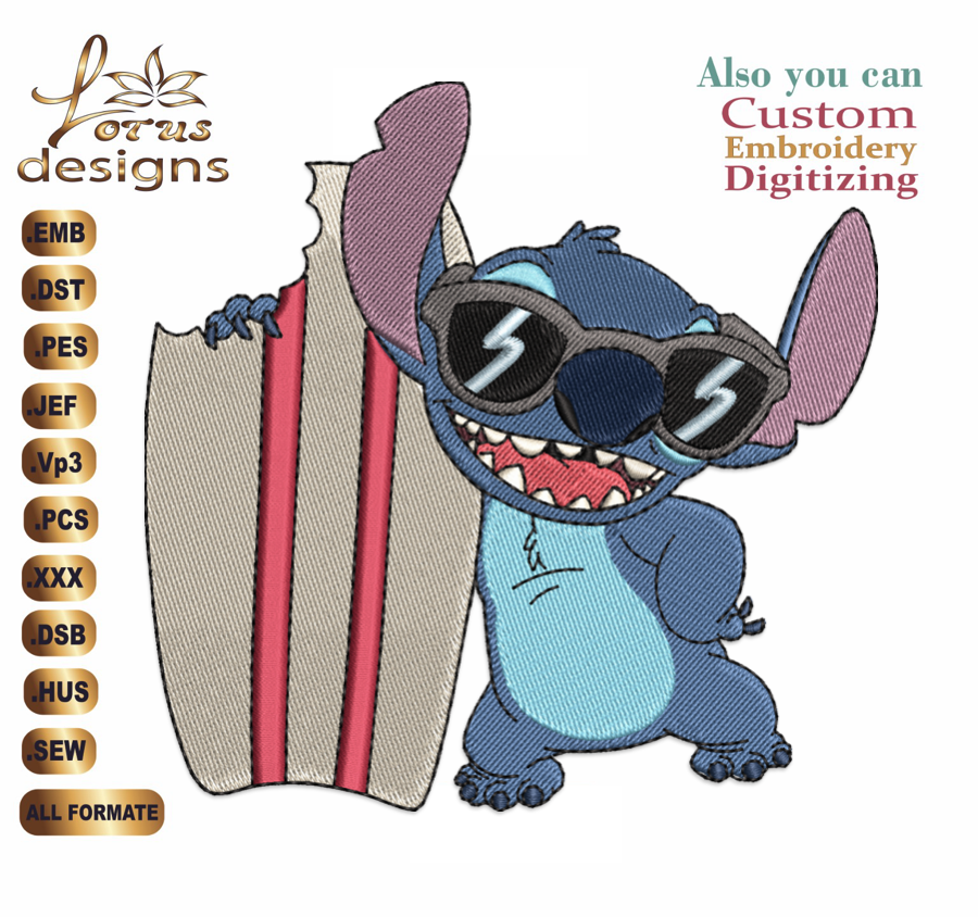 Stitch Surfboard Embroidery Designs